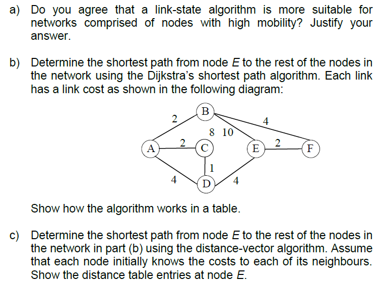 Solved a) Do you agree that a link-state algorithm is more | Chegg.com