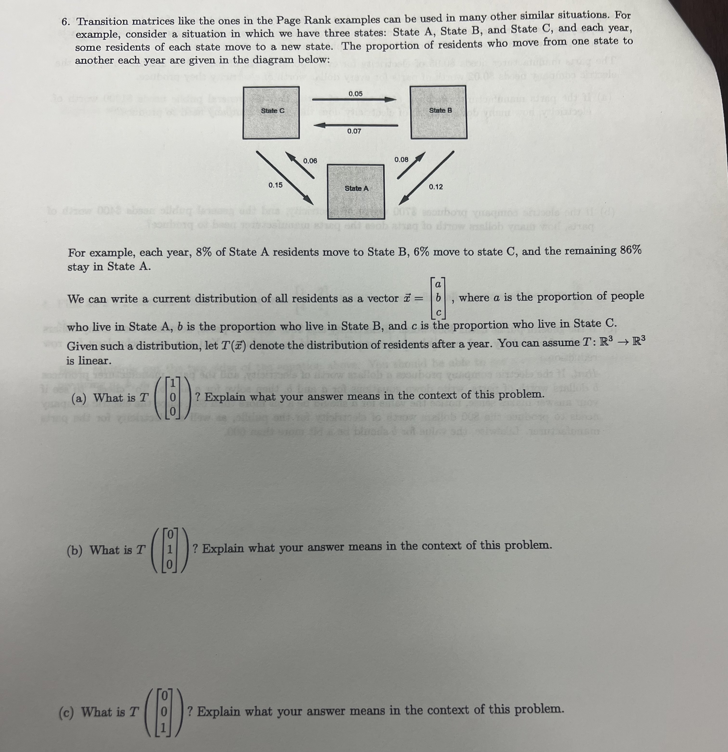 Solved 6. Transition matrices like the ones in the Page Rank | Chegg.com