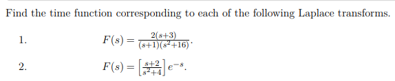 Solved Find the time function corresponding to each of the | Chegg.com