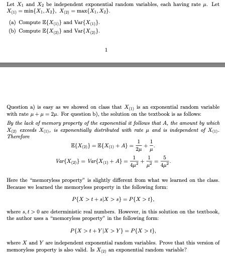Solved Let X1 and X2 be independent exponential random | Chegg.com