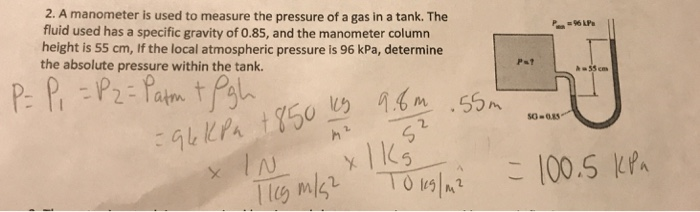 Solved 2. A manometer is used to measure the pressure of a | Chegg.com