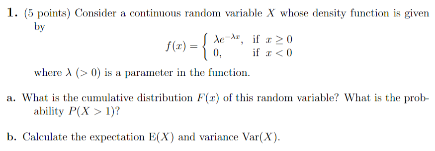 Solved 1. (5 points) Consider a continuous random variable X | Chegg.com