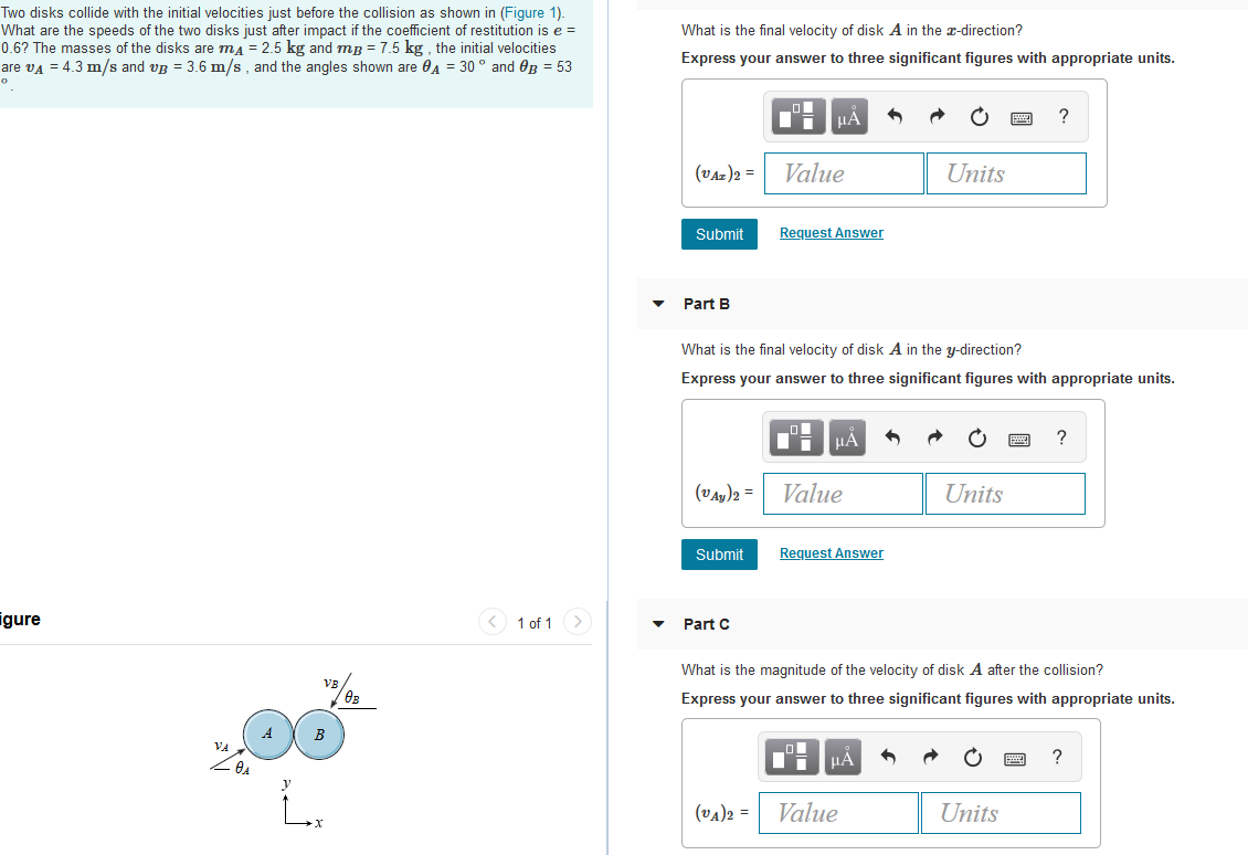 Solved Two disks collide with the initial velocities just | Chegg.com
