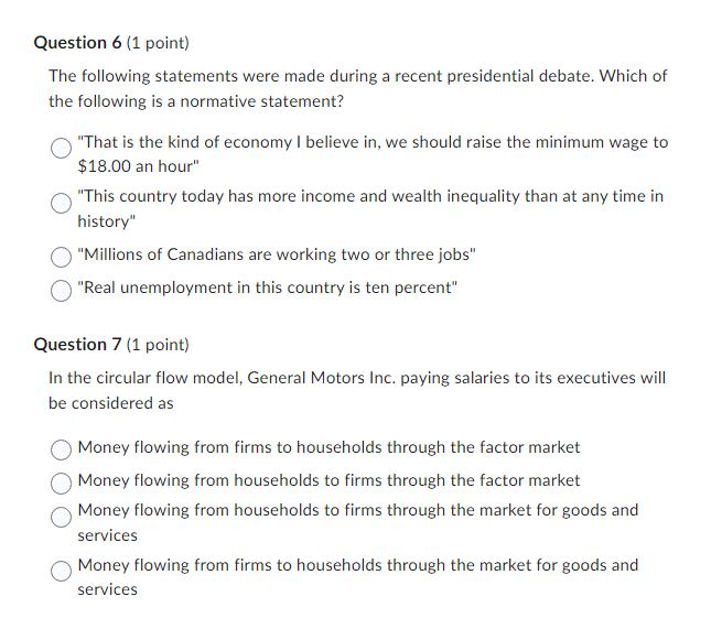 Solved Question 6 (1 point) The following statements were | Chegg.com