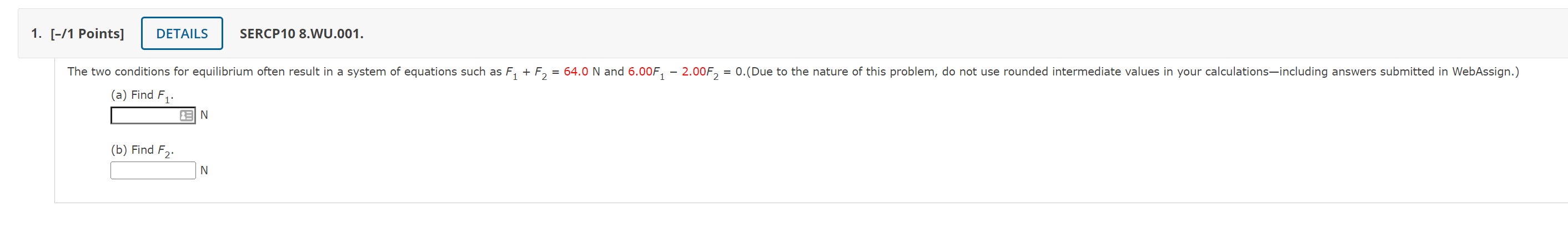 Solved 1. [-/1 Points] DETAILS SERCP10 8.WU.001. The two | Chegg.com