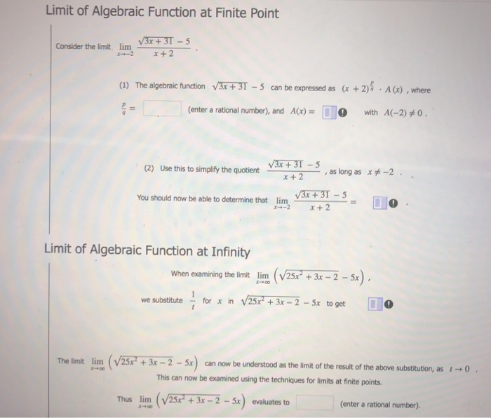 Solved Limit of Algebraic Function at Finite Point Consider | Chegg.com