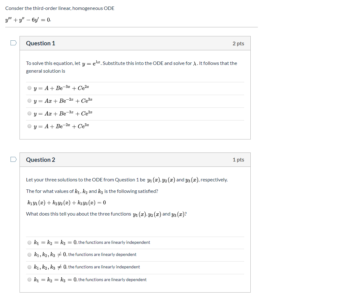 Solved Consder the third-order linear, homogeneous ODE y" + | Chegg.com