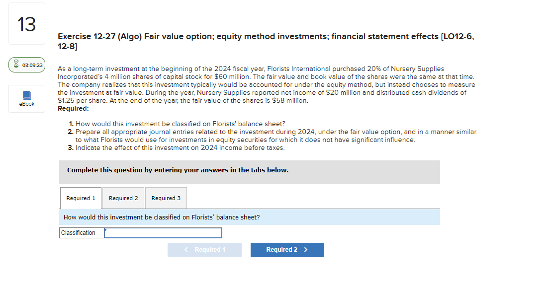 Solved Exercise 12-27 (Algo) Fair value option; equity | Chegg.com