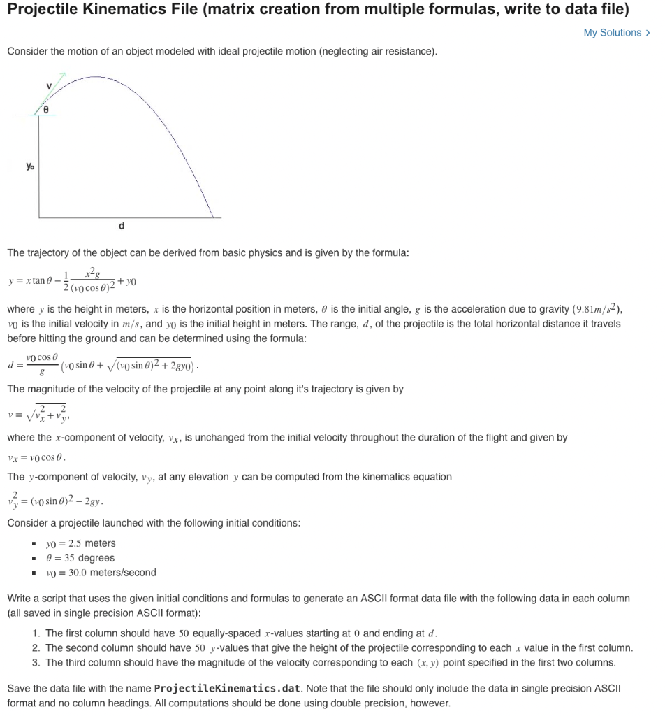 Solved Projectile Kinematics File (matrix creation from | Chegg.com