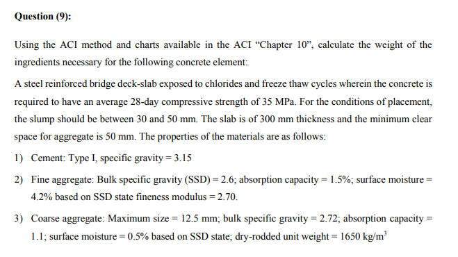 Solved Question (9): Using the ACI method and charts | Chegg.com