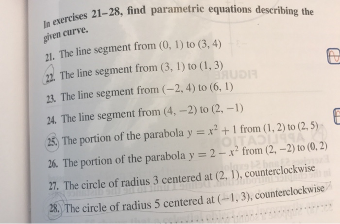 Solved In exercises 28, find parametric equations describing | Chegg.com