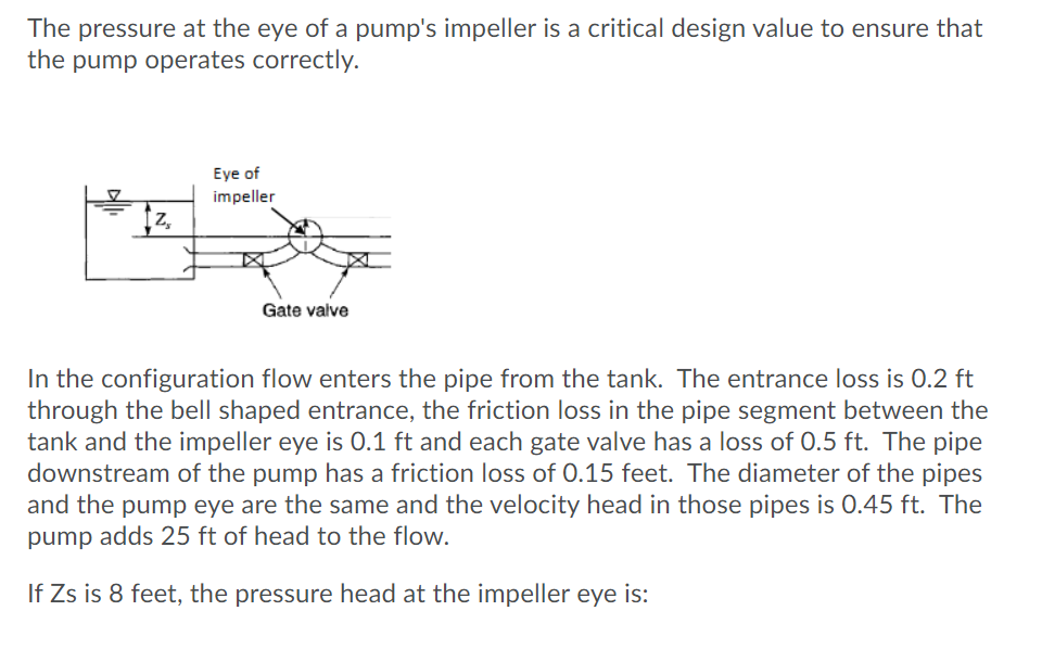 Solved The pressure at the eye of a pump's impeller is a | Chegg.com
