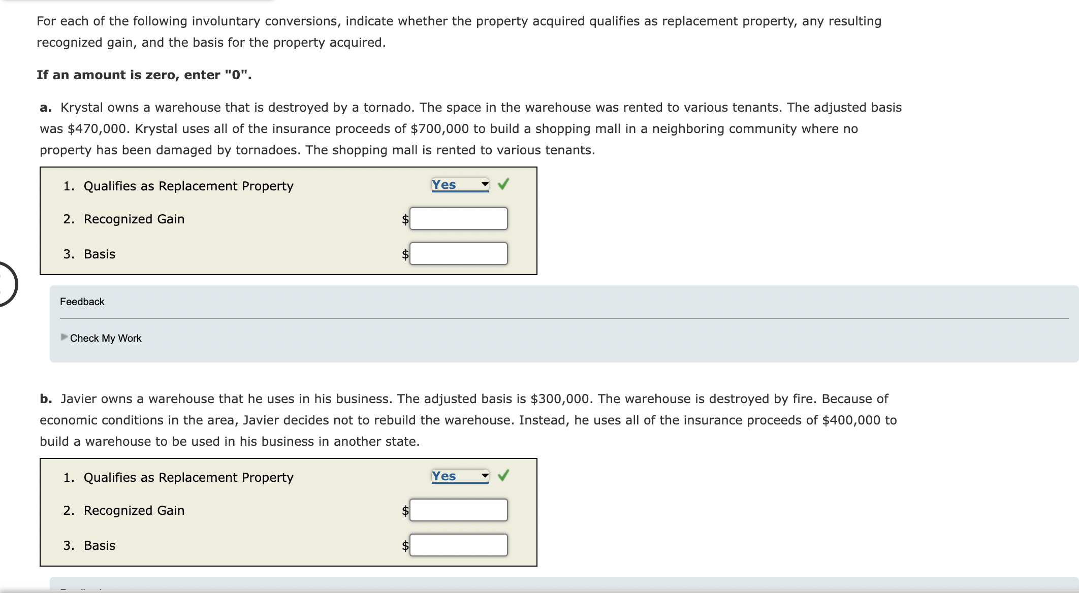 Solved For each of the following involuntary conversions, | Chegg.com