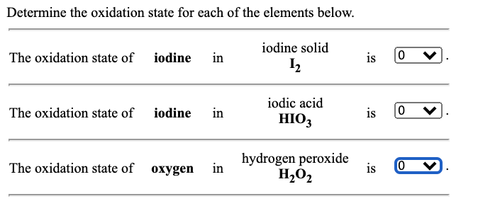Solved Determine the oxidation state for each of the | Chegg.com