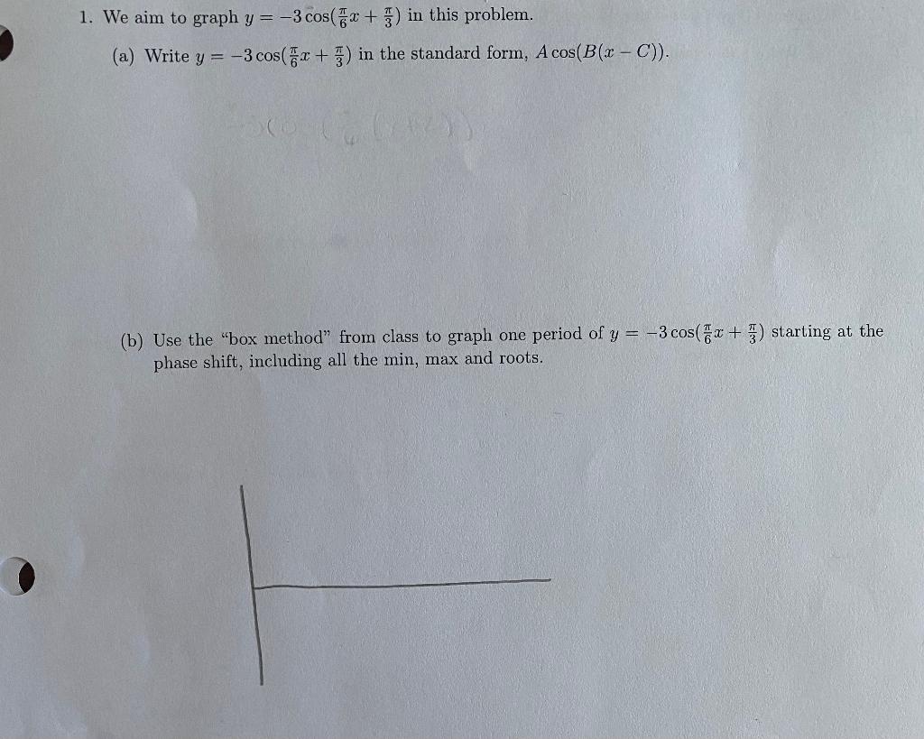 Solved 1. We aim to graph y=−3cos(6πx+3π) in this problem. | Chegg.com