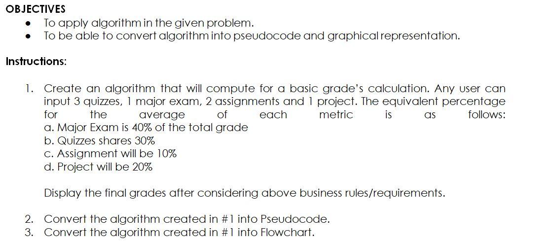 Solved OBJECTIVES To apply algorithm in the given problem. | Chegg.com