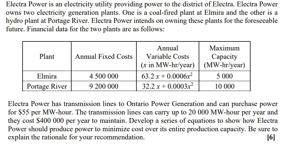 Electra Power is an electricity utility providing | Chegg.com