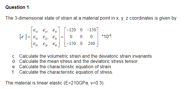 Solved The 3-dimensional state of strain at a material point | Chegg.com