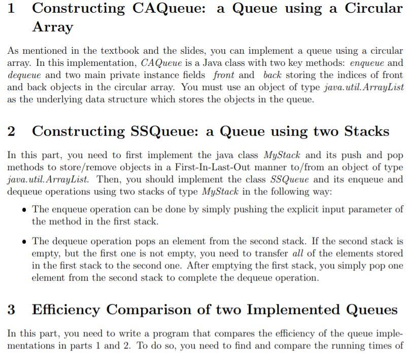 Solved 1 Constructing CAQueue: a Queue using a Circular | Chegg.com