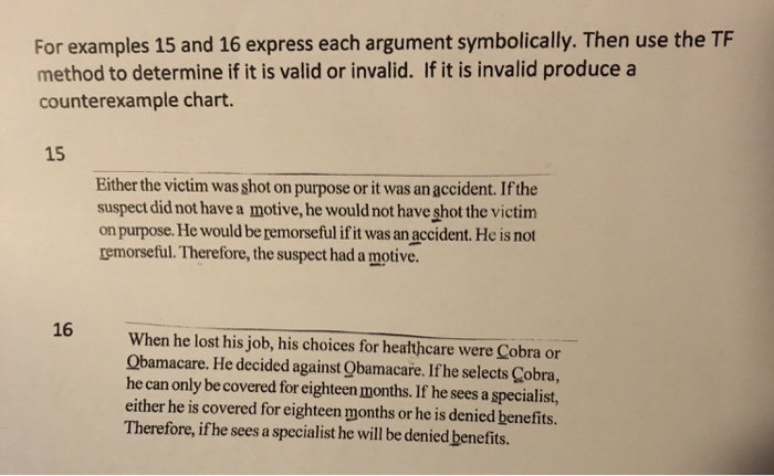 Solved For examples 15 and 16 express each argument | Chegg.com
