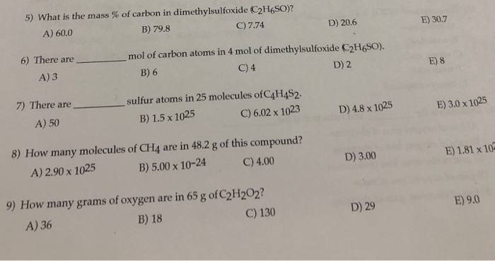 Solved 5) What is the mass % of carbon in dimethylsulfoxide | Chegg.com