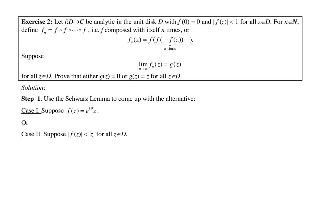 Solved Exercise 2: Let f:D→C be analytic in the unit disk D | Chegg.com