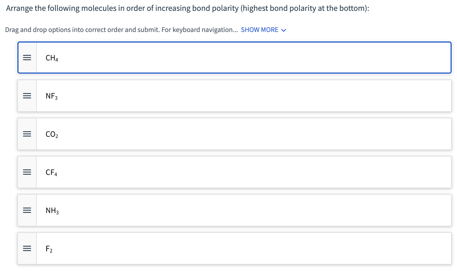 Solved Arrange the following molecules in order of | Chegg.com