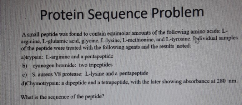 Solved Protein Sequence Problem A small peptide was found to | Chegg.com