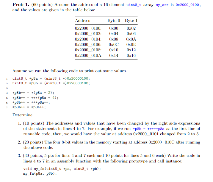Solved Prob 1. (60 points) Assume the address of a | Chegg.com