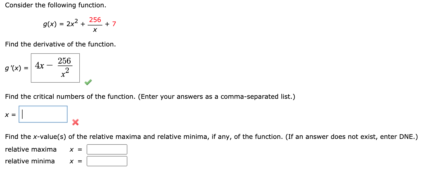 Solved Consider the following function. g(x) = 2x2 + 256 + 7 | Chegg.com