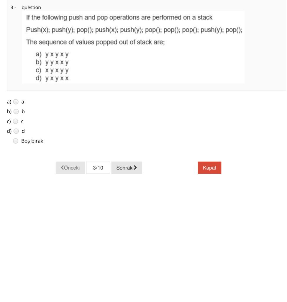 Solved 3 - question If the following push and pop operations | Chegg.com