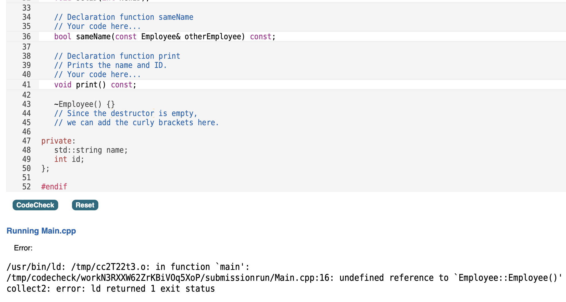 Solved Complete the interface (Employee.h file) of the | Chegg.com