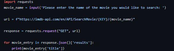 Solved For this code I want to let the user search any movie | Chegg.com