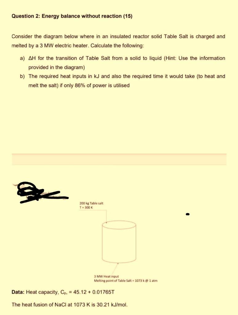 Solved Question 2: Energy balance without reaction (15) | Chegg.com