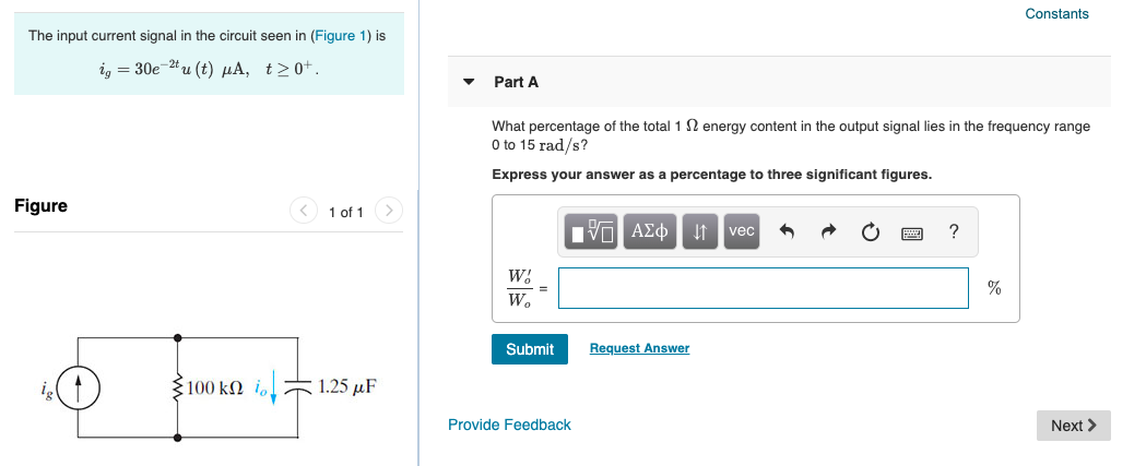 Solved Constants The input current signal in the circuit | Chegg.com