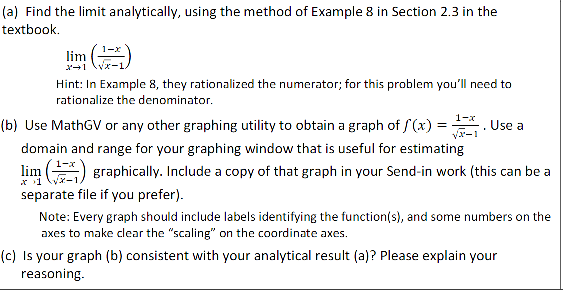 Solved A Find The Limit Analytically Using The Method Of
