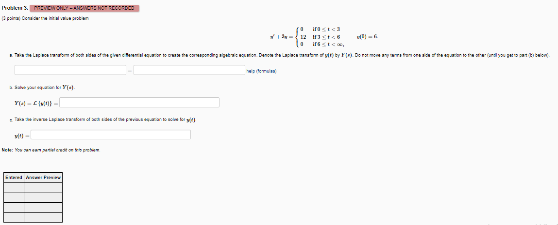 Solved Problem 3. PREVIEW ONLY -- ANSWERS NOT RECORDED (3 | Chegg.com