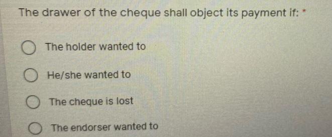 Solved The drawer of the cheque shall object its payment if: | Chegg.com