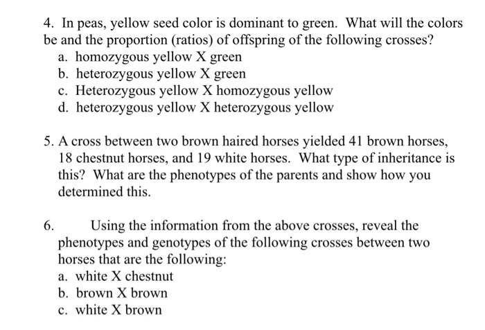 Solved 4. In peas, yellow seed color is dominant to green. | Chegg.com