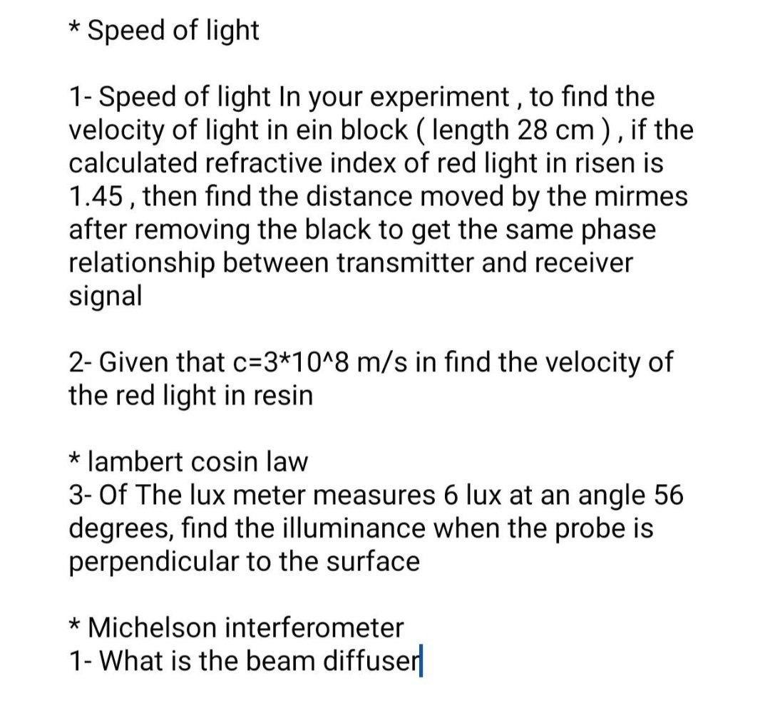 Solved * Speed of light 1 1- Speed of light in your | Chegg.com