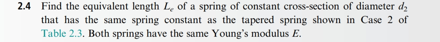 Solved 2.4 Find the equivalent length Le of a spring of | Chegg.com