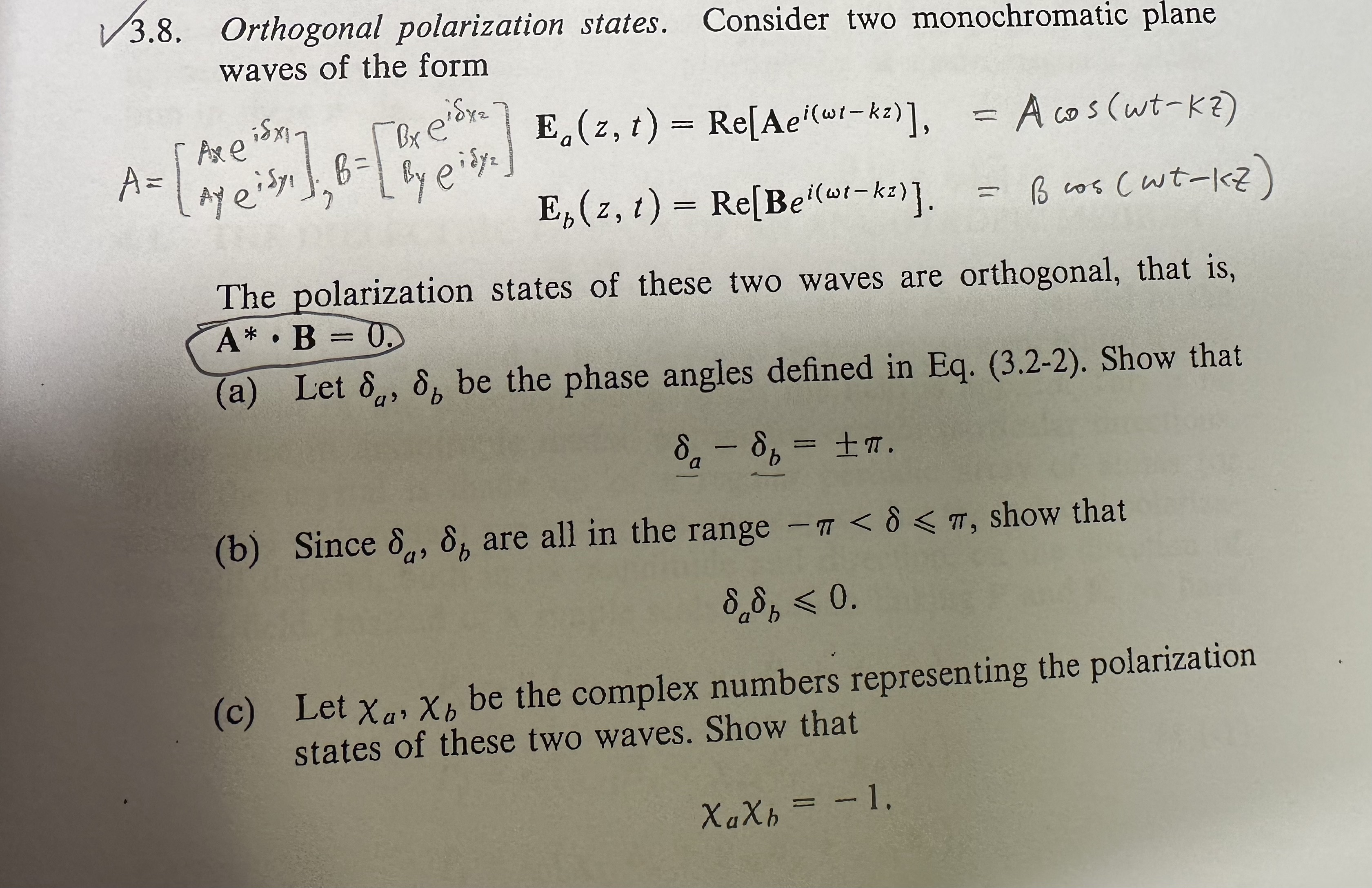 Solved 3.8. Orthogonal polarization states. Consider two | Chegg.com