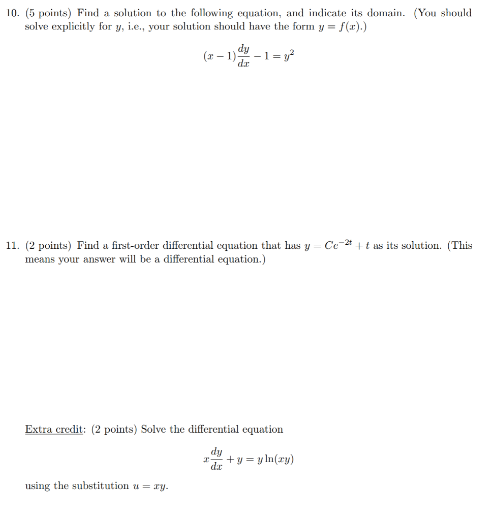Solved 10. (5 points) Find a solution to the following | Chegg.com