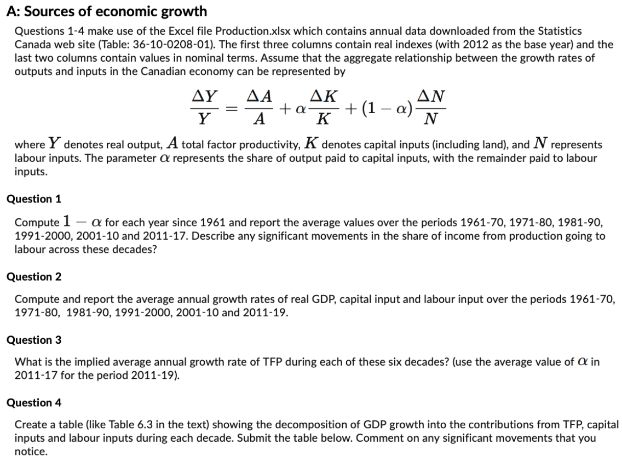 Solved A: Sources of economic growth Questions 1-4 make use | Chegg.com