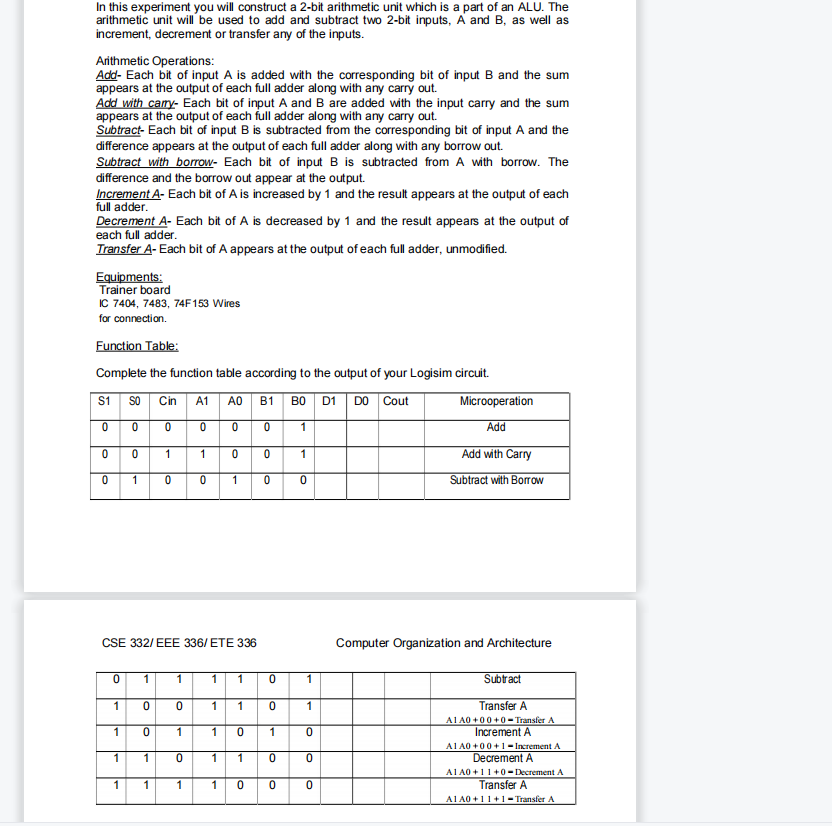 Solved In this experiment you will construct a 2-bit | Chegg.com
