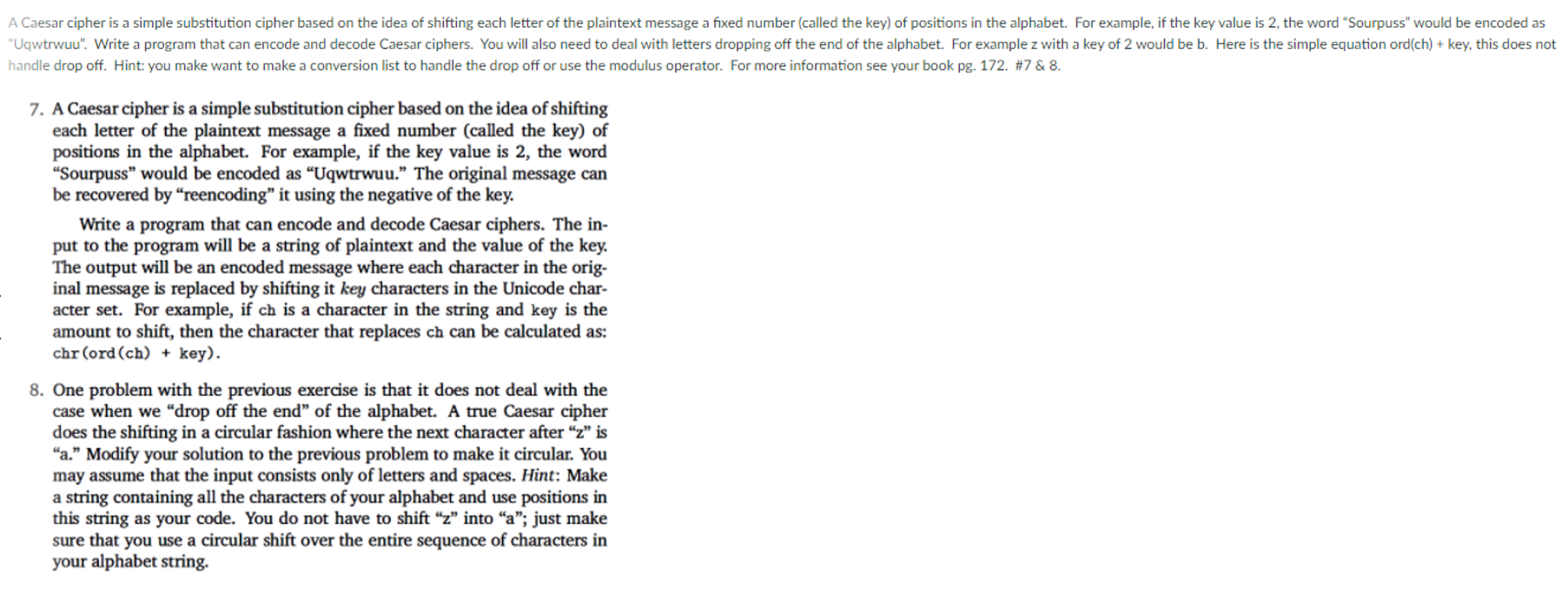 Solved A Caesar cipher is a simple substitution cipher based | Chegg.com