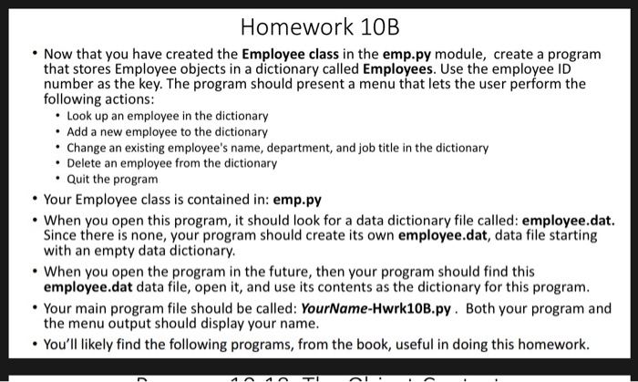 Solved Homework 10B Now that you have created the Employee | Chegg.com