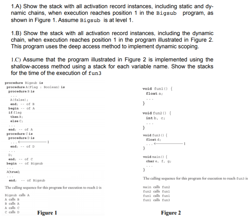 1.A) Show the stack with all activation record | Chegg.com