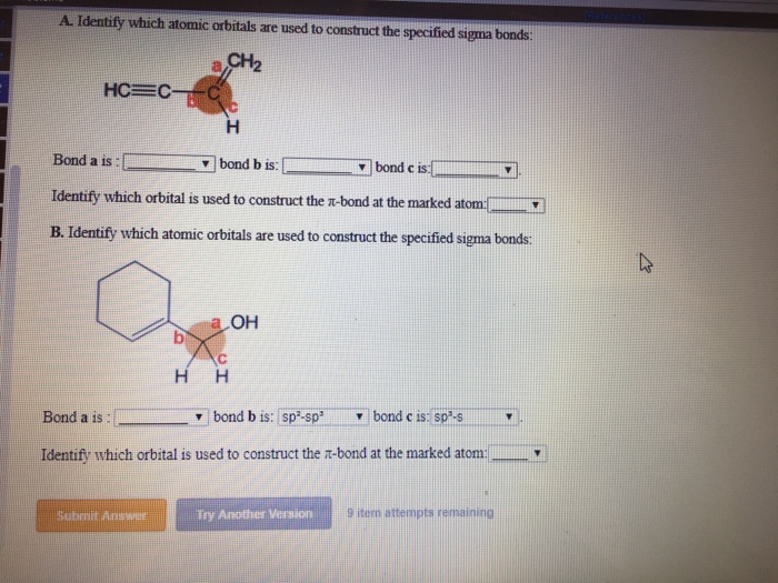 Solved A. Identify which atomic orbitals are used to | Chegg.com Solved A. Identify which atomic orbitals are used to | Chegg.com