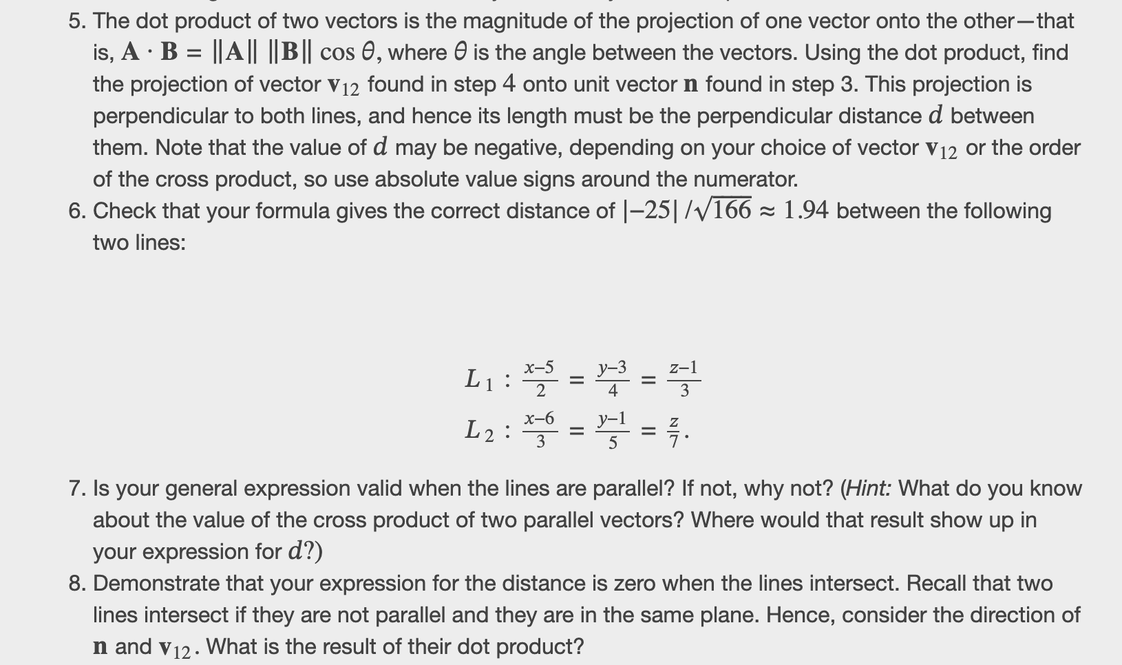Solved Distance between Two Skew Lines different directions. | Chegg.com
